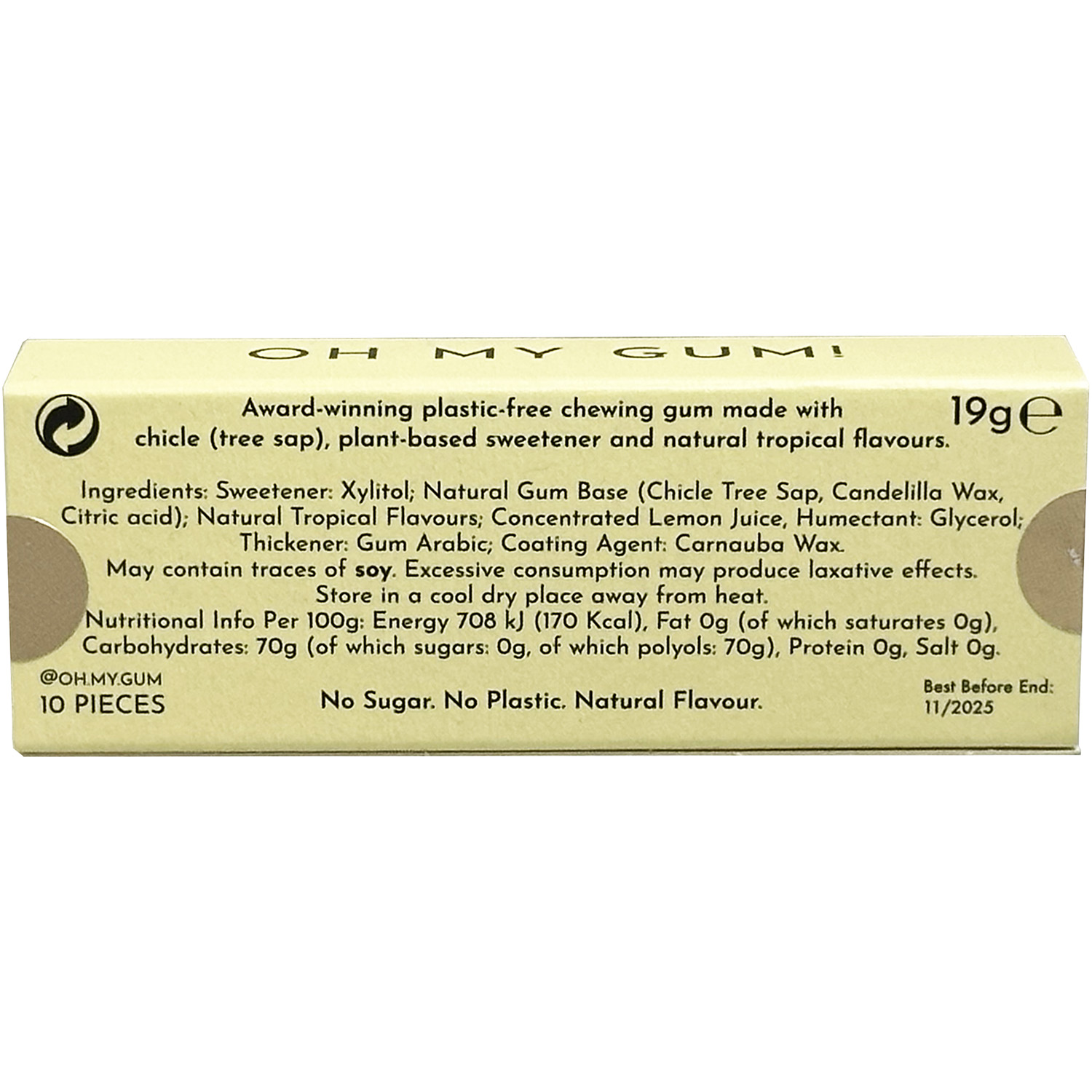 Oh My Gum! Tropical Sugar Free Gum 19g - mOrganics Beauty